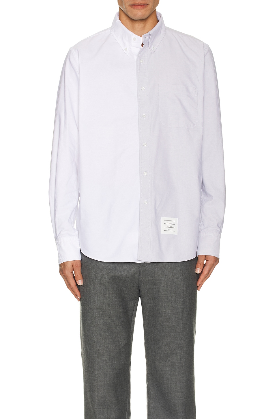 Thom Browne Straight Fit Long Sleeve Shirt in Med Grey | FWRD