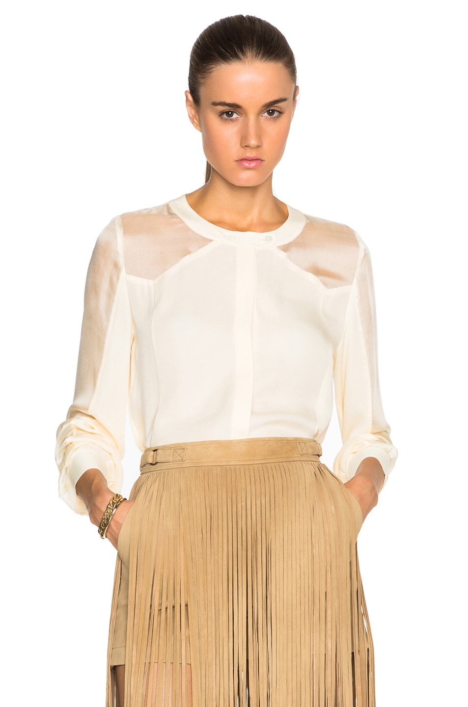 Tamara Mellon Silk Georgette Neo Western Shirt in Blonde | FWRD