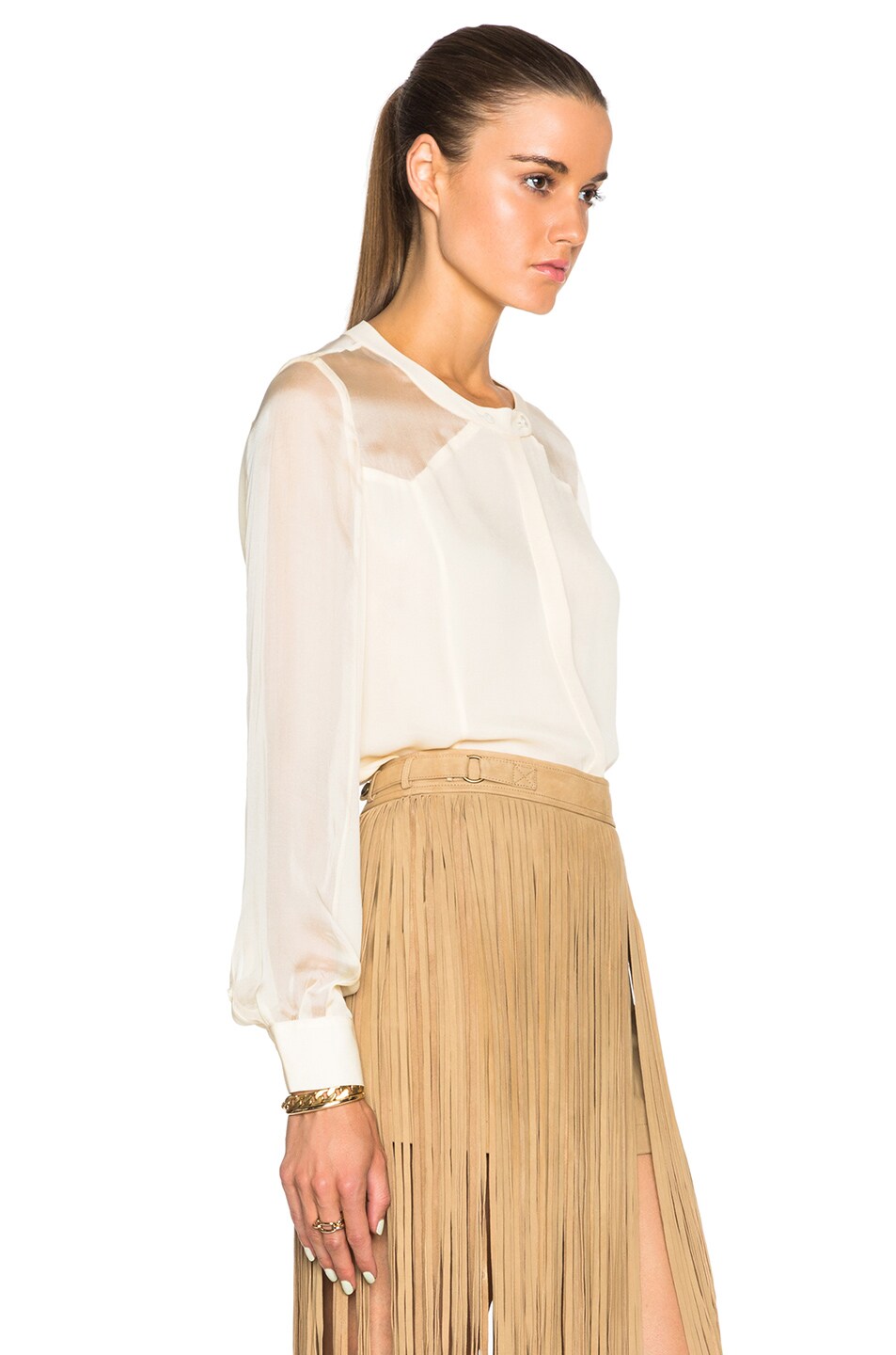 Tamara Mellon Silk Georgette Neo Western Shirt in Blonde | FWRD