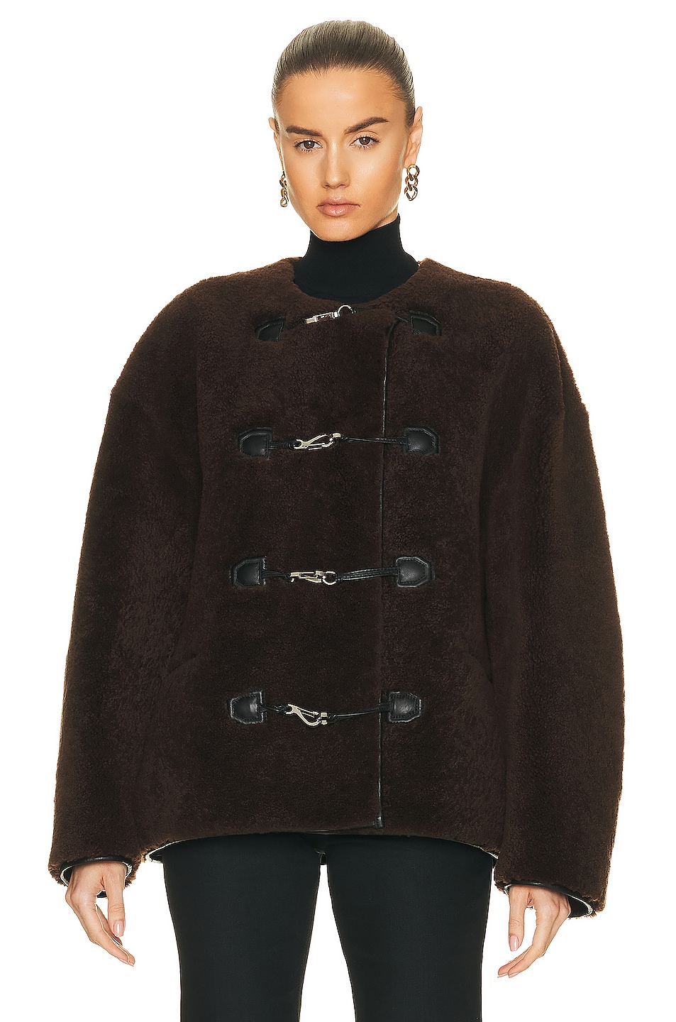 Toteme Teddy Shearling Clasp Jacket in Saddle Brown | FWRD