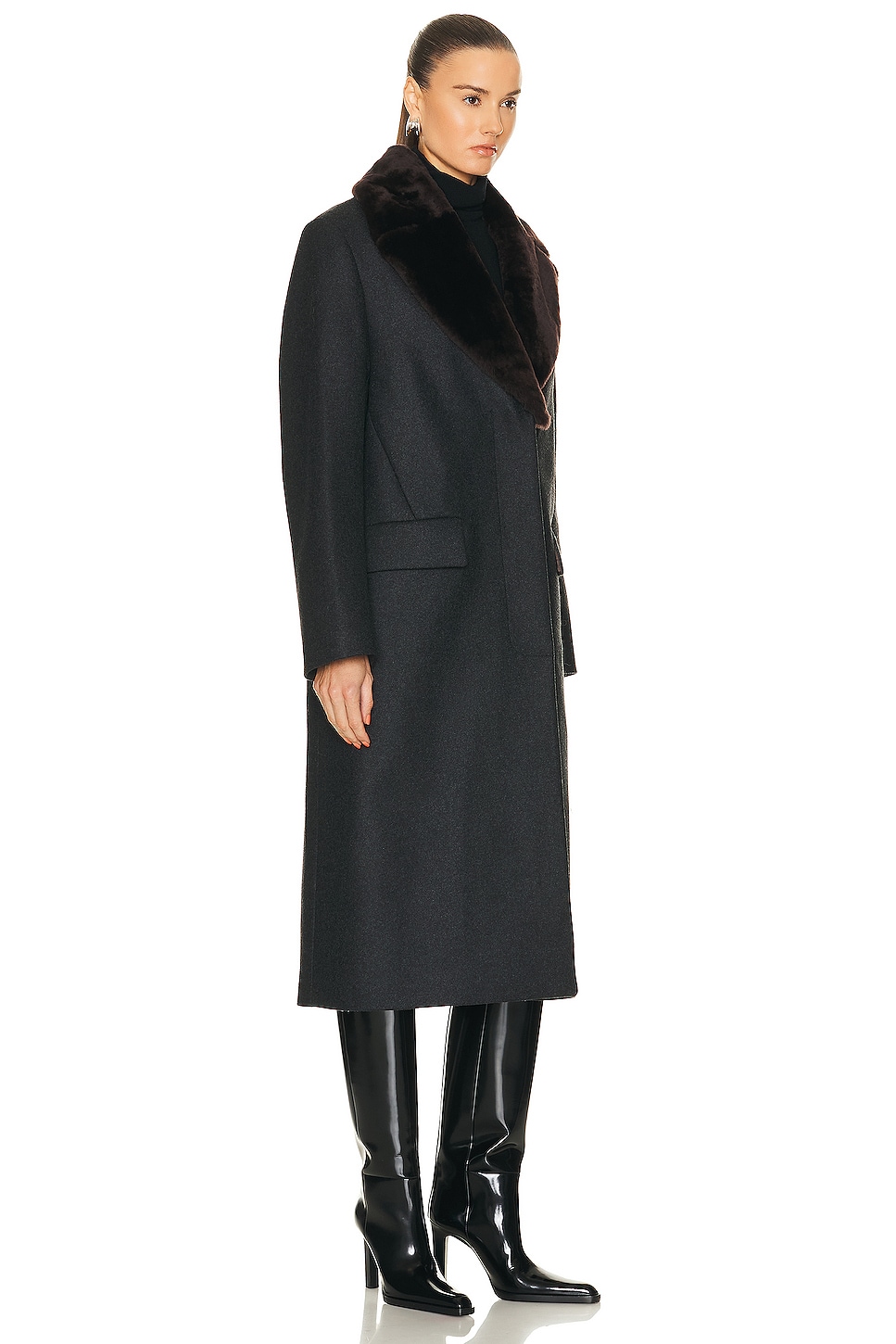 Toteme Shearling Collar Coat in Charcoal Melange | FWRD