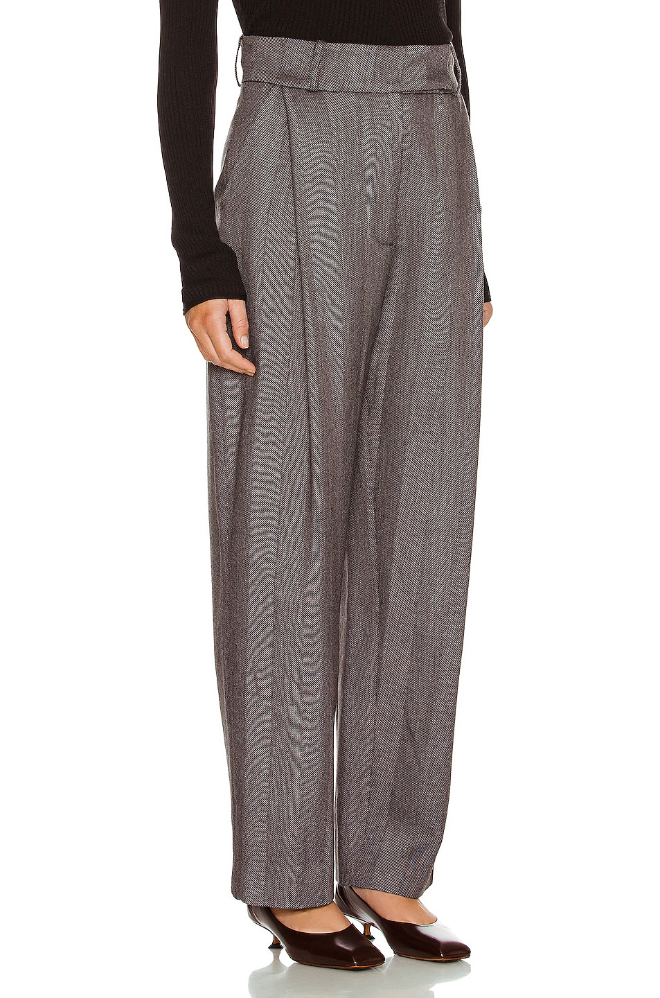 Toteme Deep Pleat Trouser in Grey Herringbone | FWRD