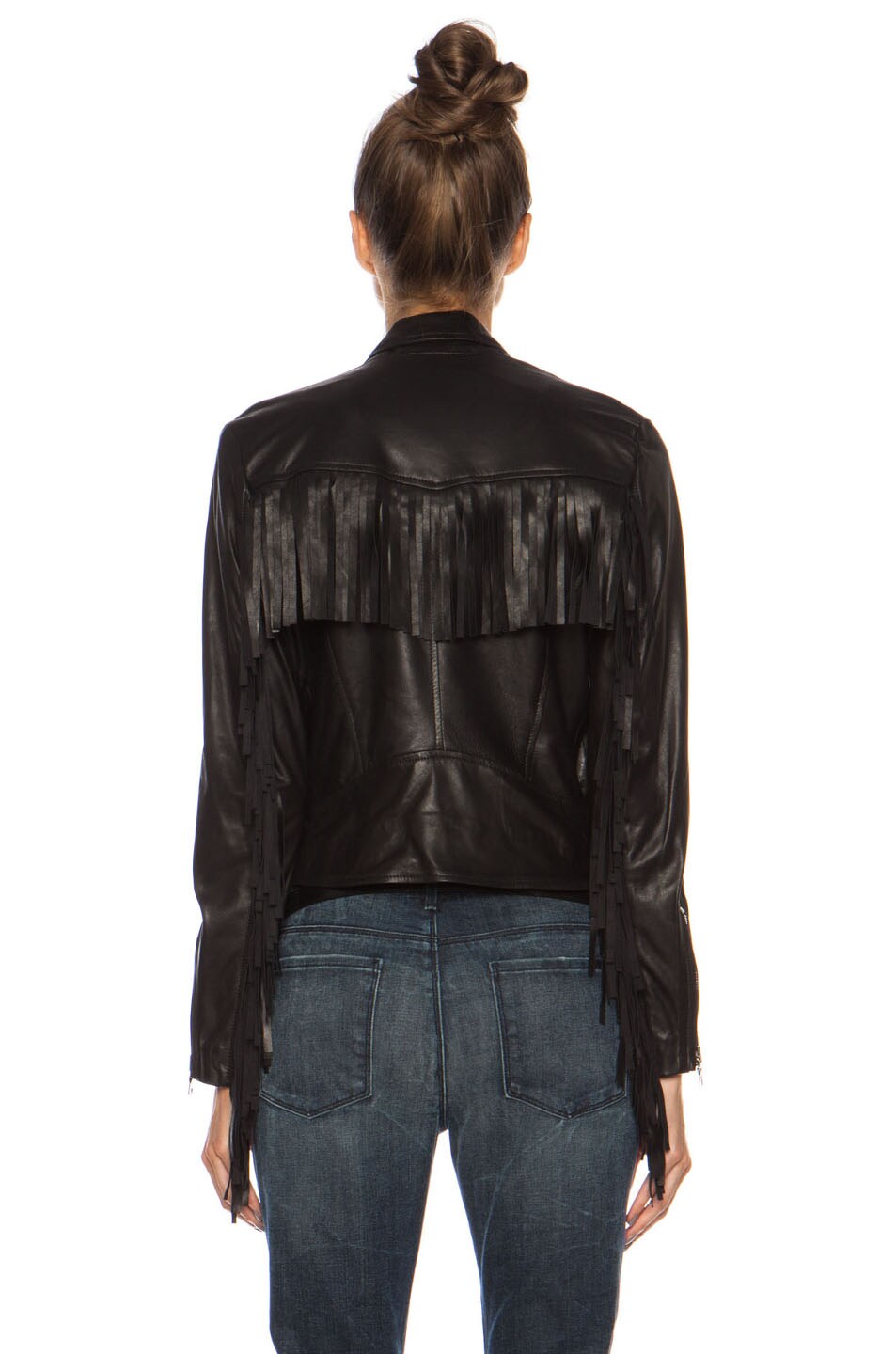 ThePerfext Gina Fringe Leather Moto Jacket in Black | FWRD