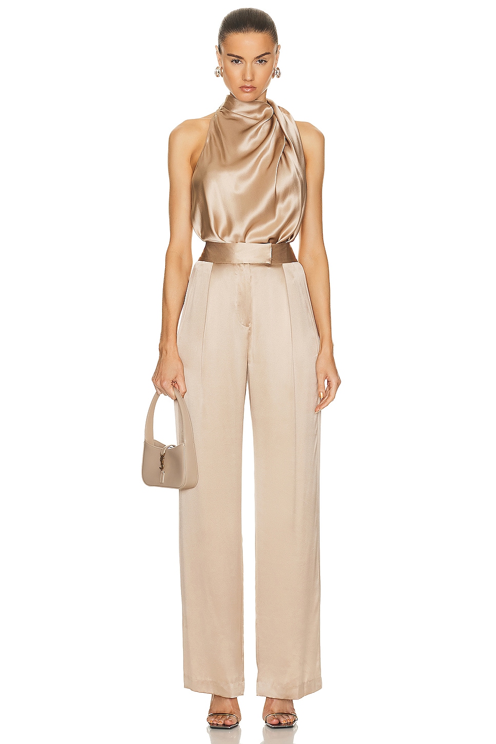 The Sei High Neck Drape Top in Champagne | FWRD