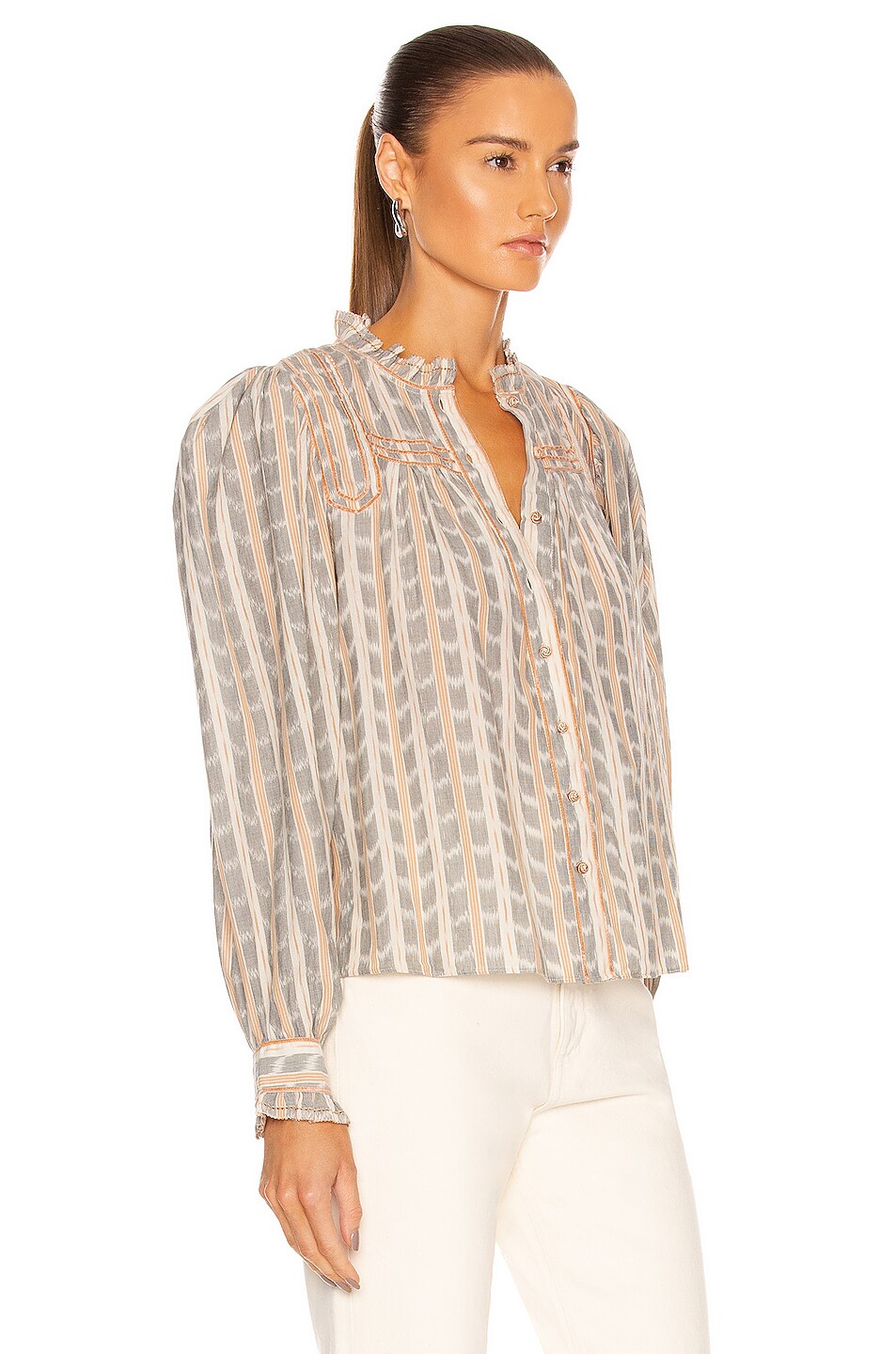 Ulla Johnson Abigail Blouse in Sandstone Ikat | FWRD