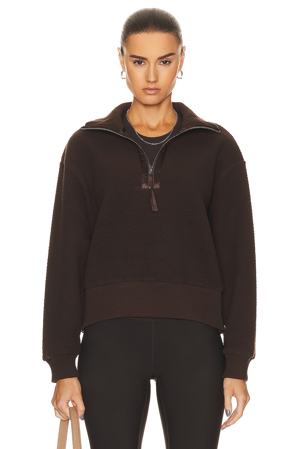 Varley Roselle Half Zip Fleece Sweater in Dark Brown | FWRD