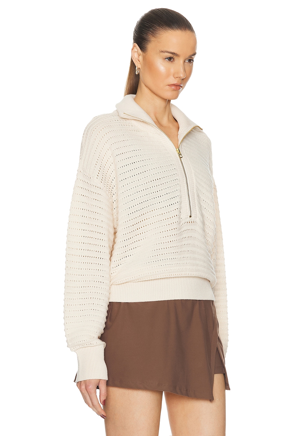Varley Tara Half Zip Knit Sweater in Whitecap Grey | FWRD