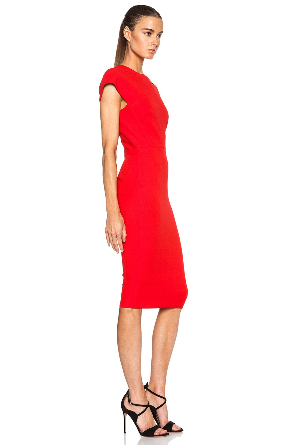 Victoria Beckham Cap Sleeve Cut Out Dress in Red | FWRD