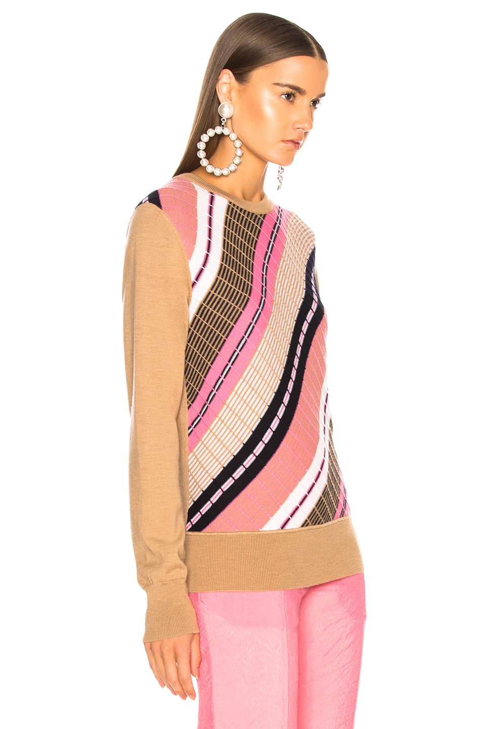 Victoria Beckham Diagonal Stripe Sweater in Camel Multicolor | FWRD