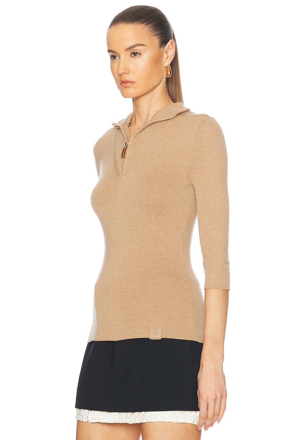 Victoria Beckham Half Zip Short Sleeve Top in Sandstorm | FWRD