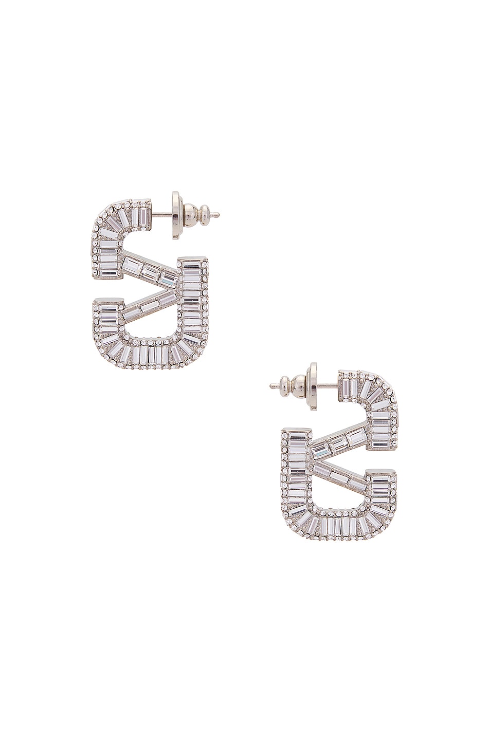 Valentino Garavani V Logo Signature Earrings in Palladium & Crystal | FWRD