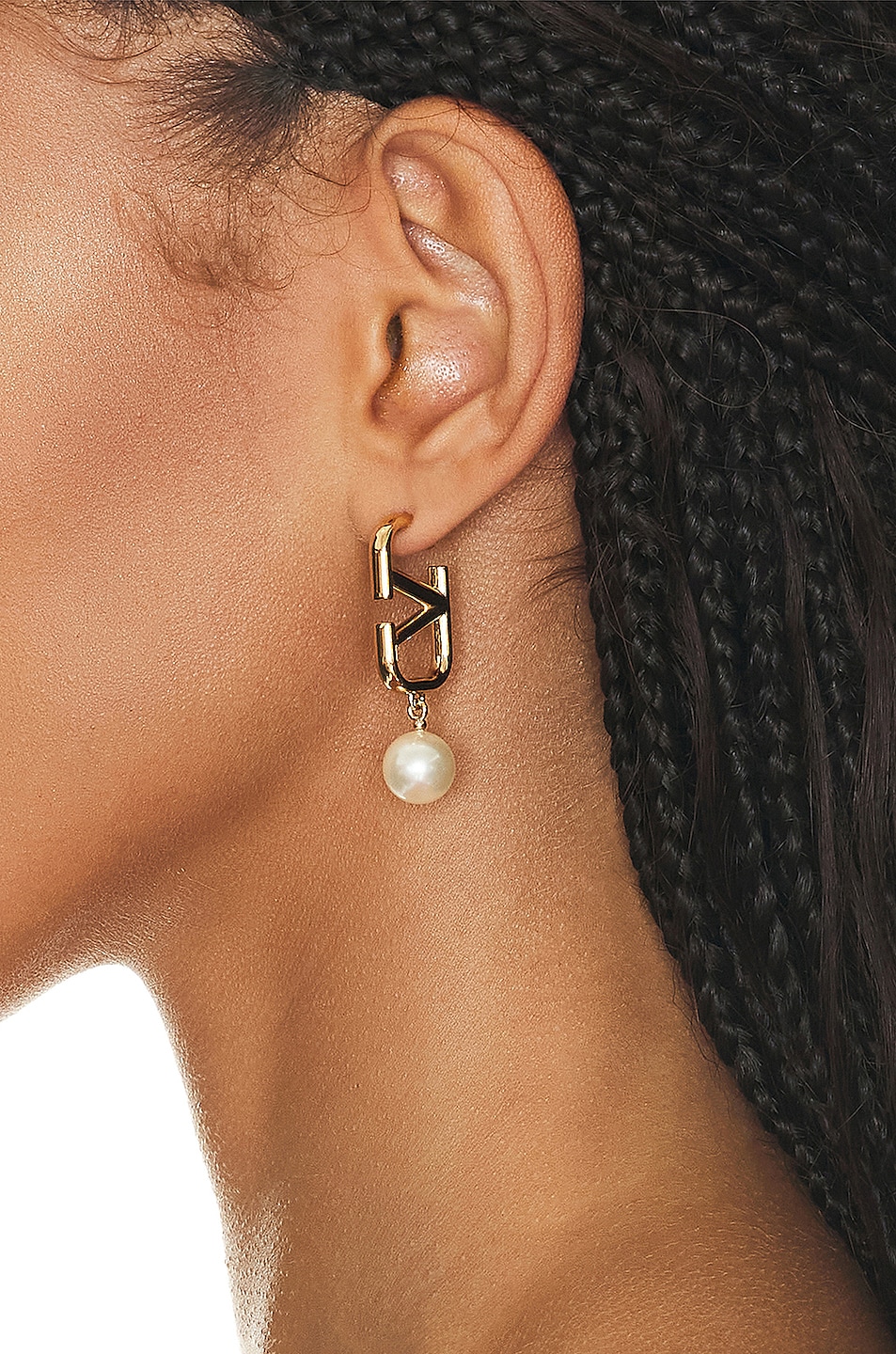 Valentino Garavani V Logo Signature Pearl Earrings in Oro & Cream | FWRD