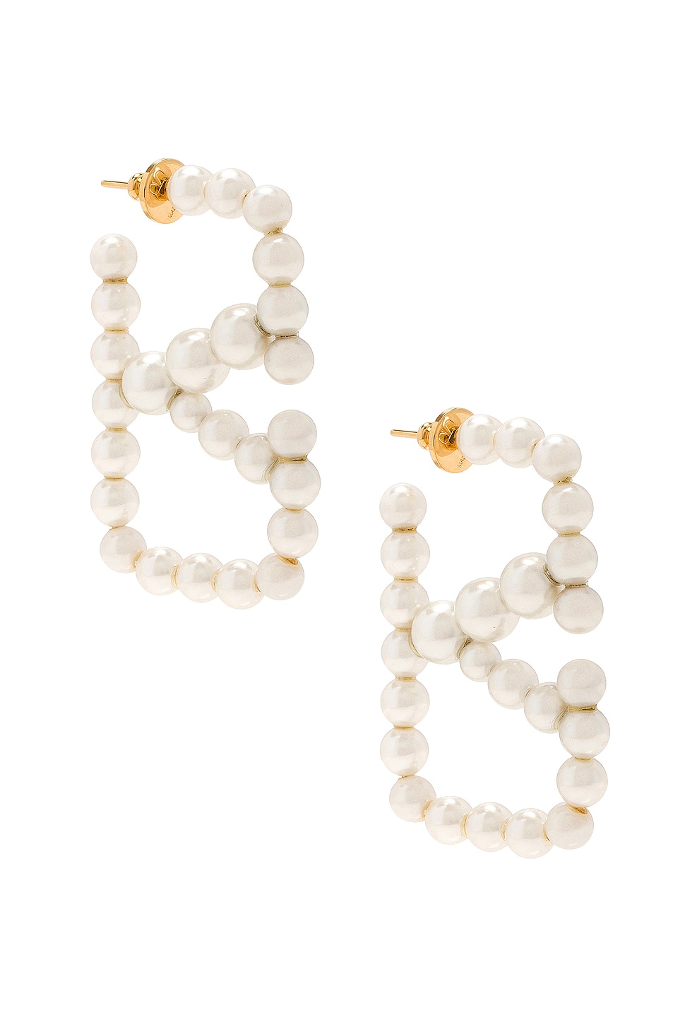 Valentino Garavani V Logo Signature Pearl Earrings in Oro & Cream | FWRD