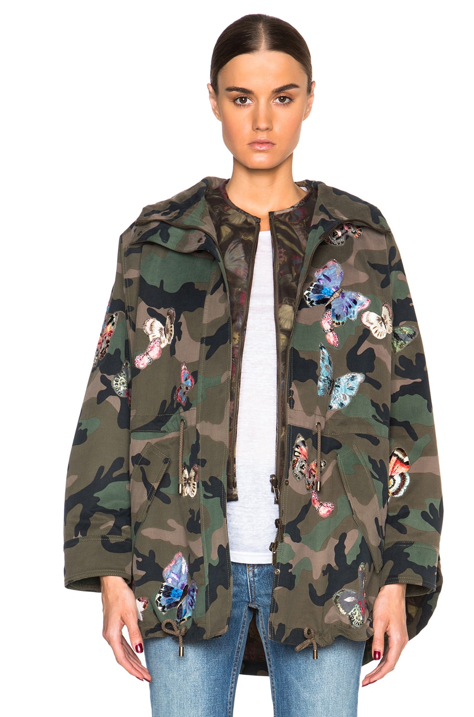 Valentino Garavani Embroidered Butterfly Batwing Jacket in Camo | FWRD