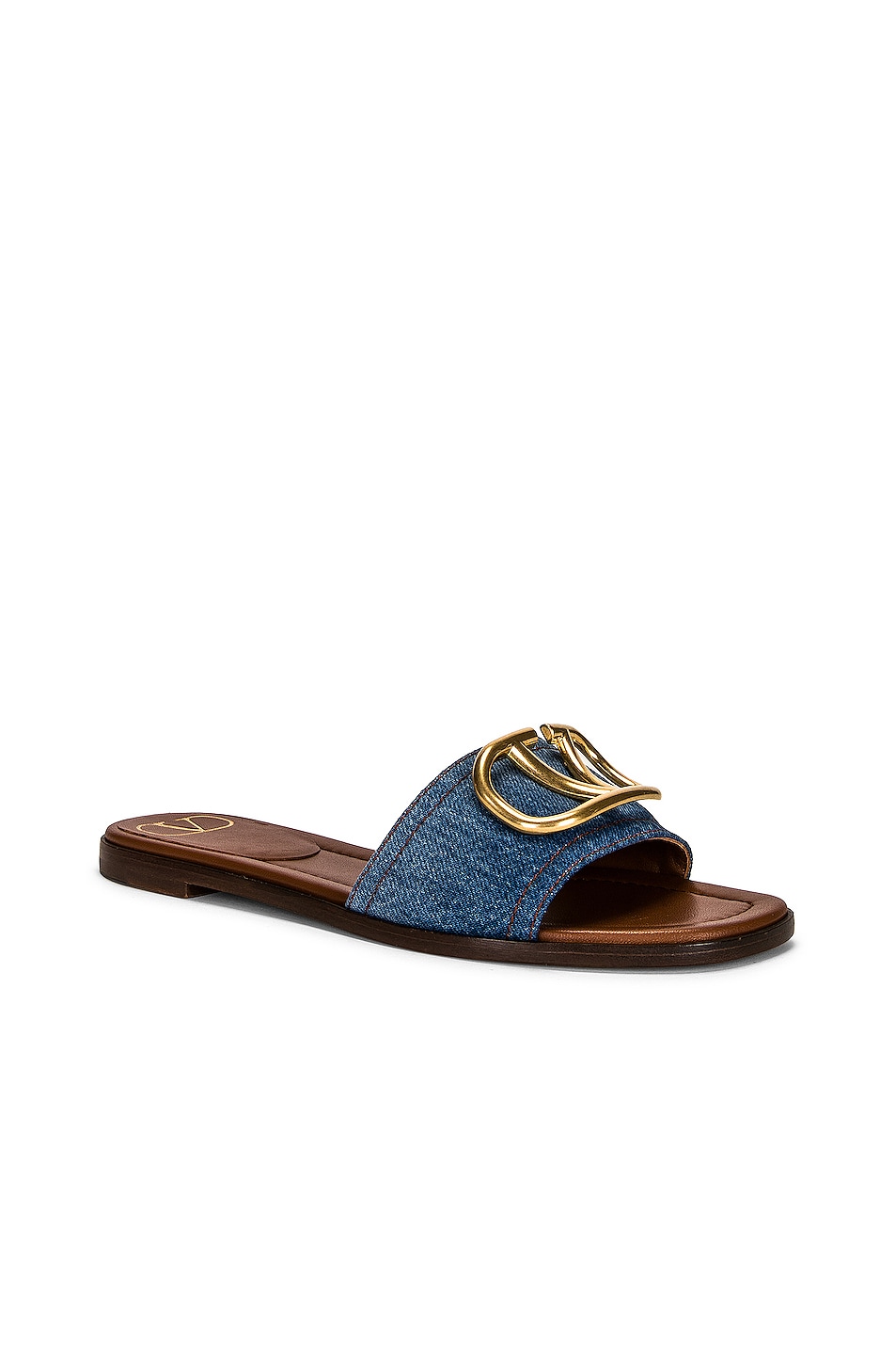 Valentino Garavani Vlogo Signature Flat Slides in Denim & Selleria | FWRD