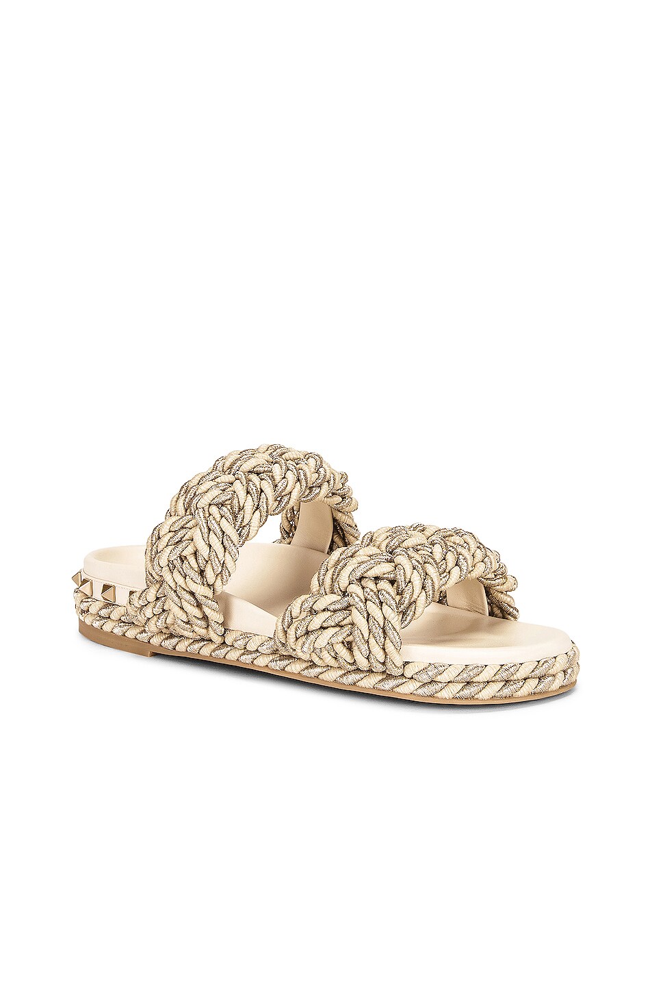 Valentino Garavani Silk Rope Slide Sandal in Light Ivory | FWRD