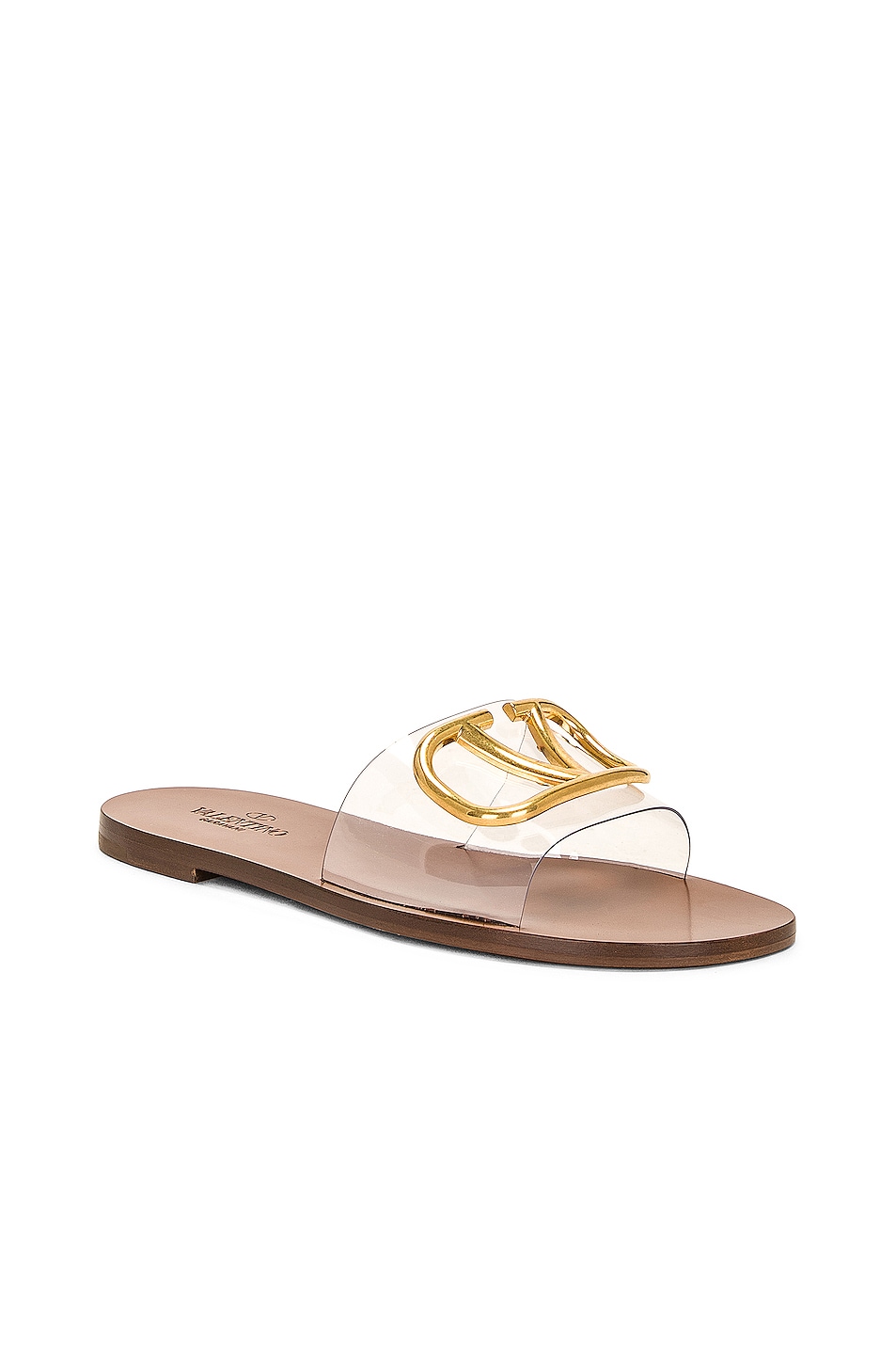 Valentino Garavani V Logo Slide Sandal in Transparent & Selleria | FWRD