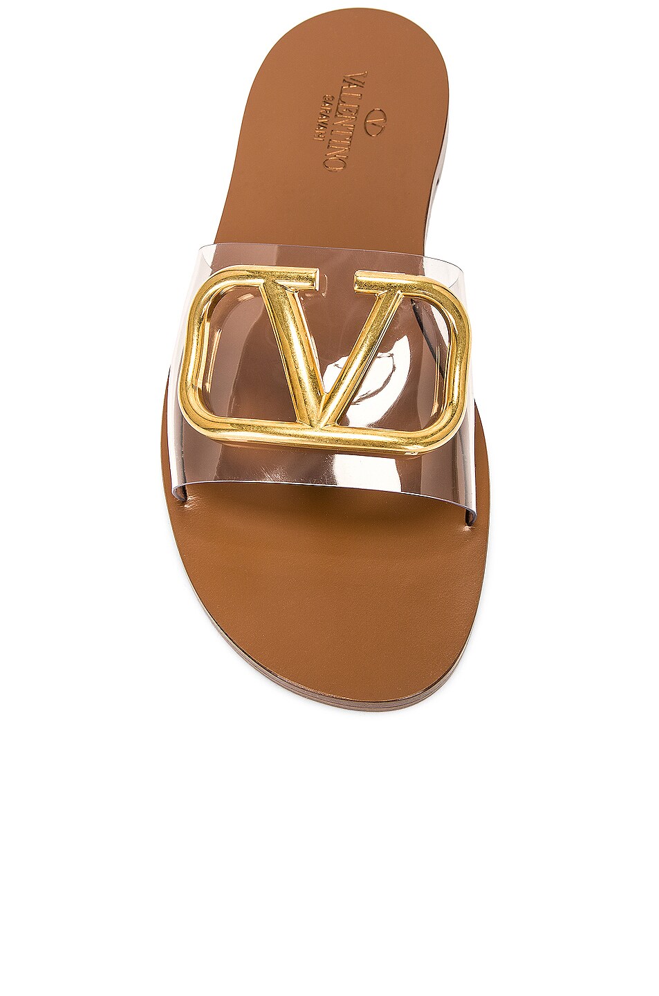 Valentino Garavani V Logo Slide Sandal in Transparent & Selleria | FWRD