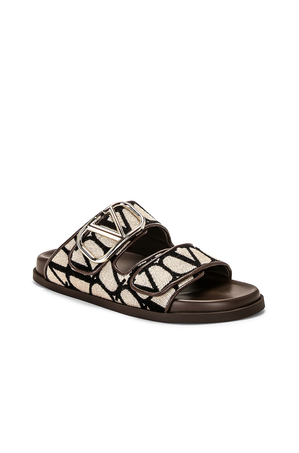 Valentino Garavani V Logo Signature Slide in Naturale, Nero, & Fondant ...