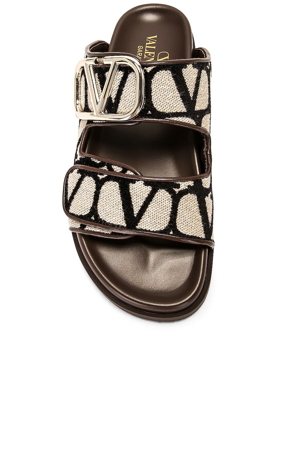 Valentino Garavani V Logo Signature Slide in Naturale, Nero, & Fondant ...