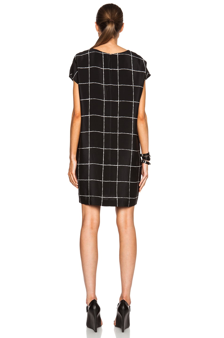 Vince Window Pane Silk Dress in Black & Off White | FWRD