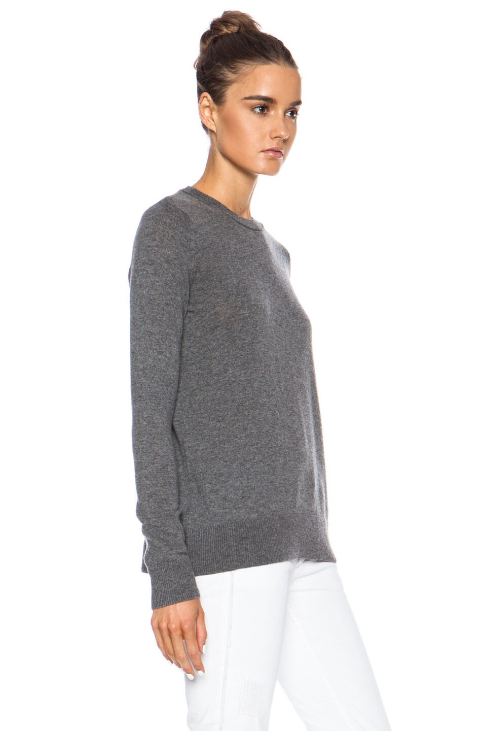 Vince Overlay Crewneck Cashmere Sweater in Heather Charcoal | FWRD