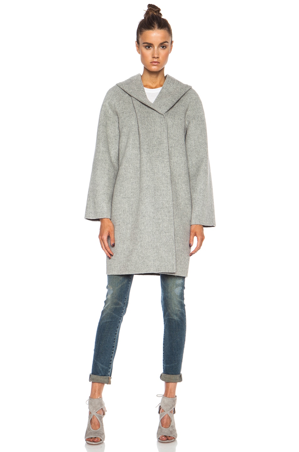 Vince Hooded Wool-Blend Coat in Heather Metal | FWRD