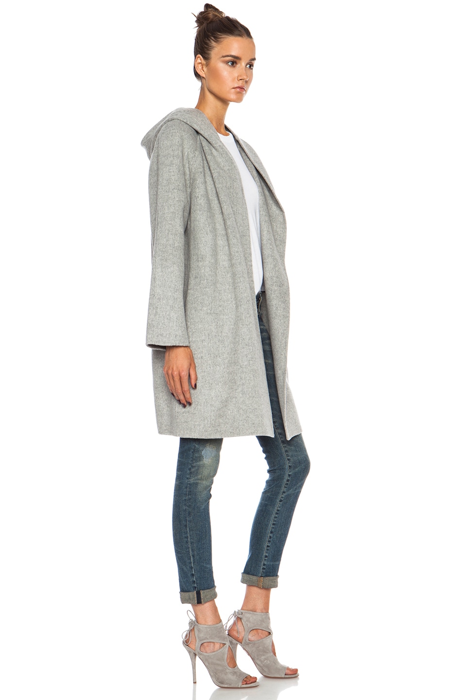 Vince Hooded Wool-Blend Coat in Heather Metal | FWRD