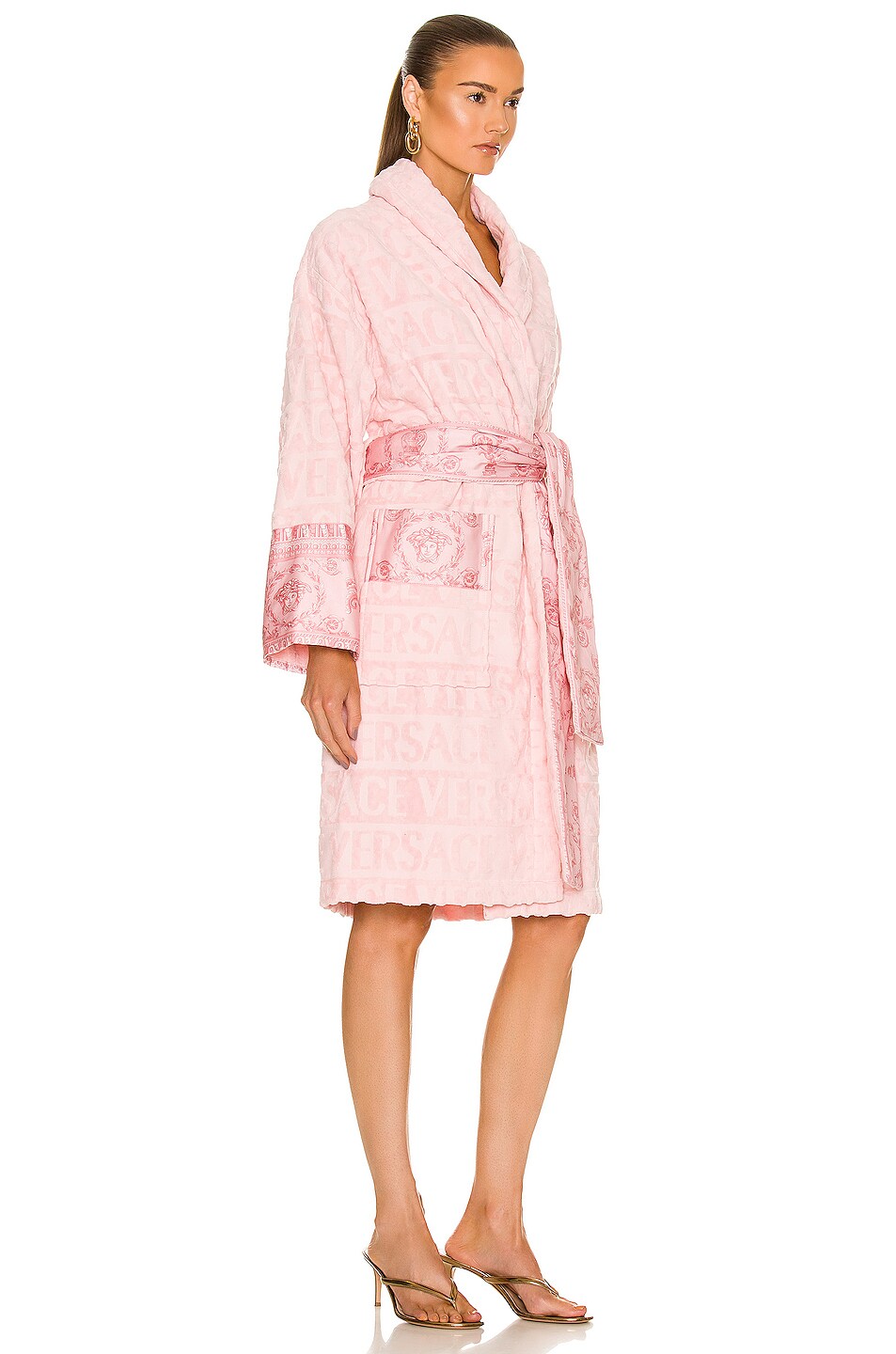 VERSACE Printed Logo Bath Robe in Rosa | FWRD