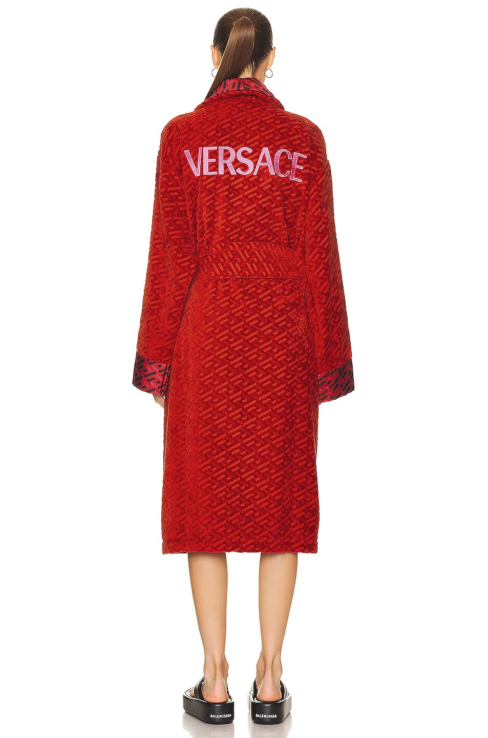 VERSACE Greca Signature Robe in Parade Red & Fuchsia | FWRD