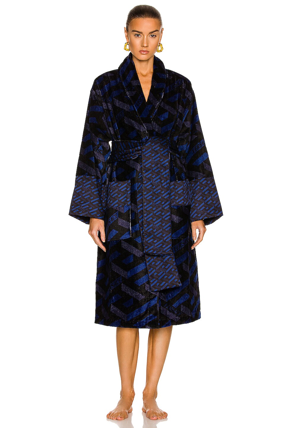 VERSACE Monogram All Over Bathrobe in Blue | FWRD