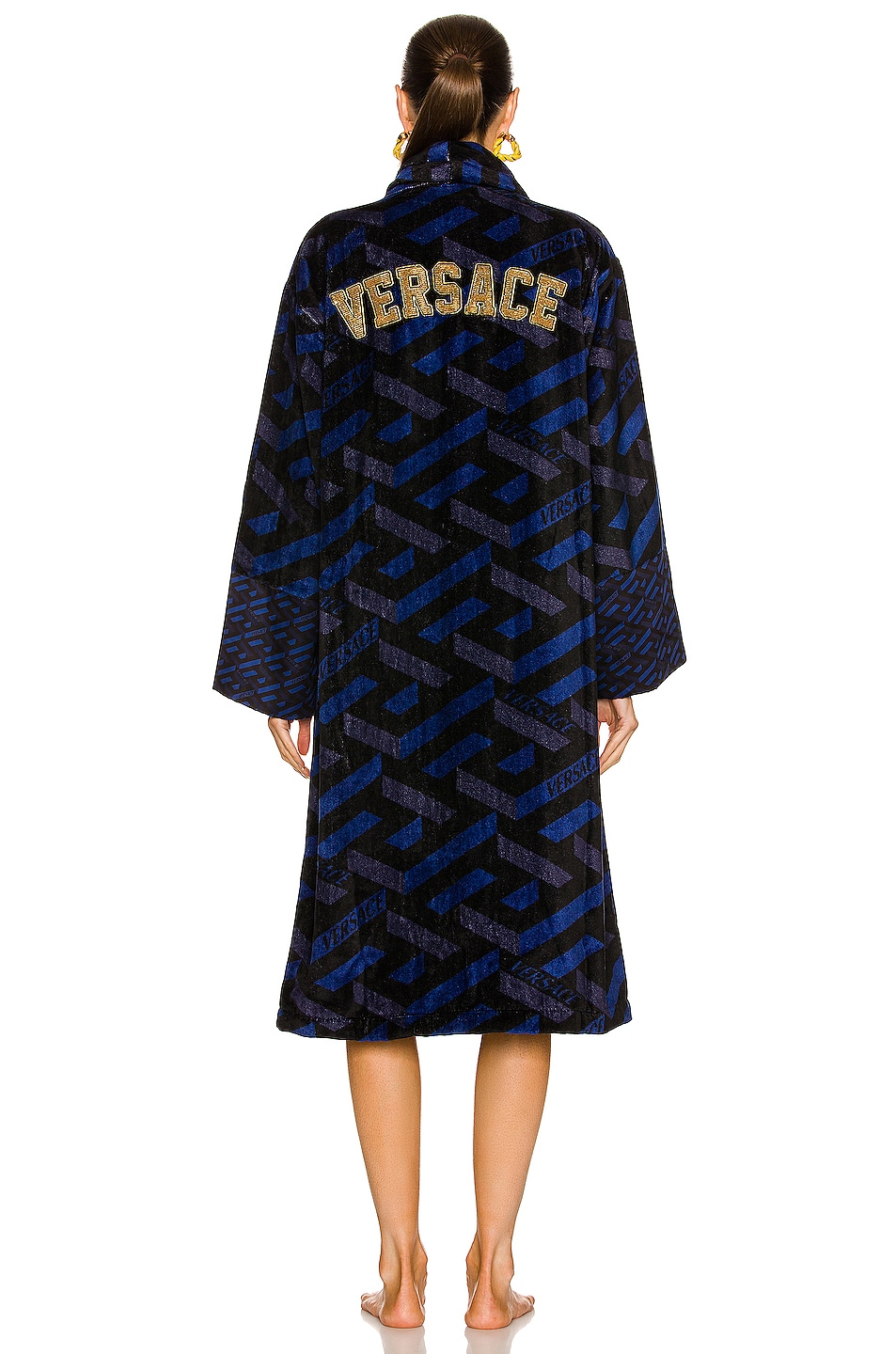 VERSACE Monogram All Over Bathrobe in Blue | FWRD