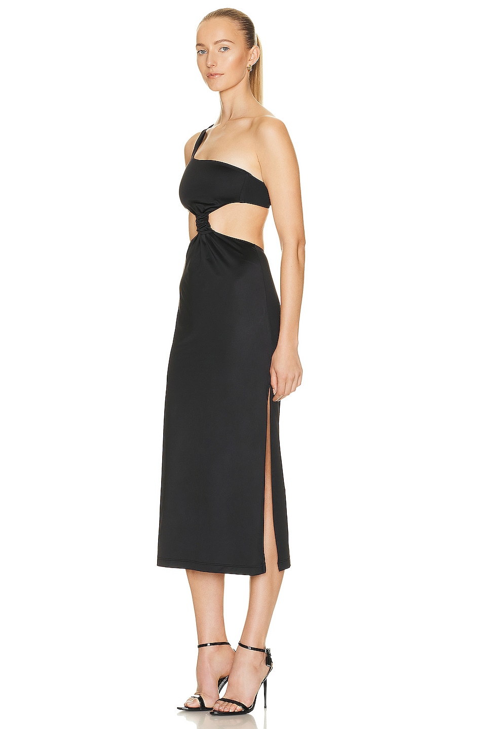 VERSACE Knotted One Shoulder Cover Up Dress in Nero | FWRD