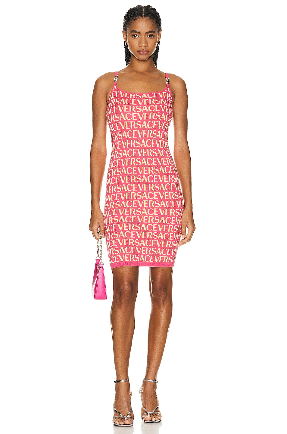 VERSACE All Over Jacquard Dress in Fuchsia & Pink | FWRD
