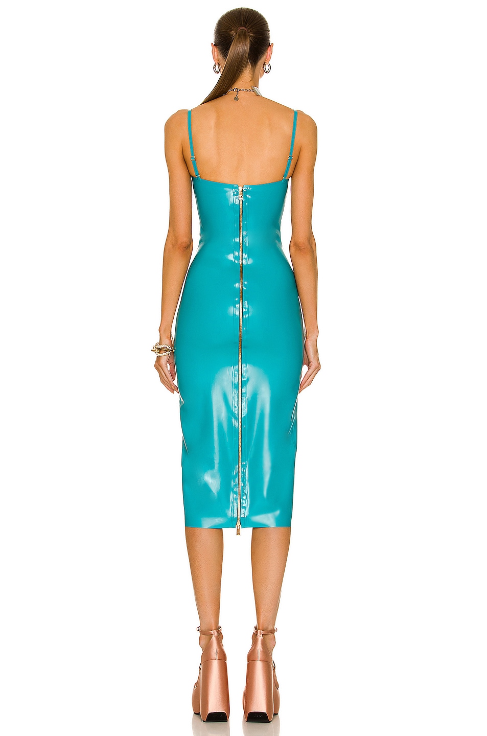 VERSACE Latex Midi Dress in Turquoise | FWRD