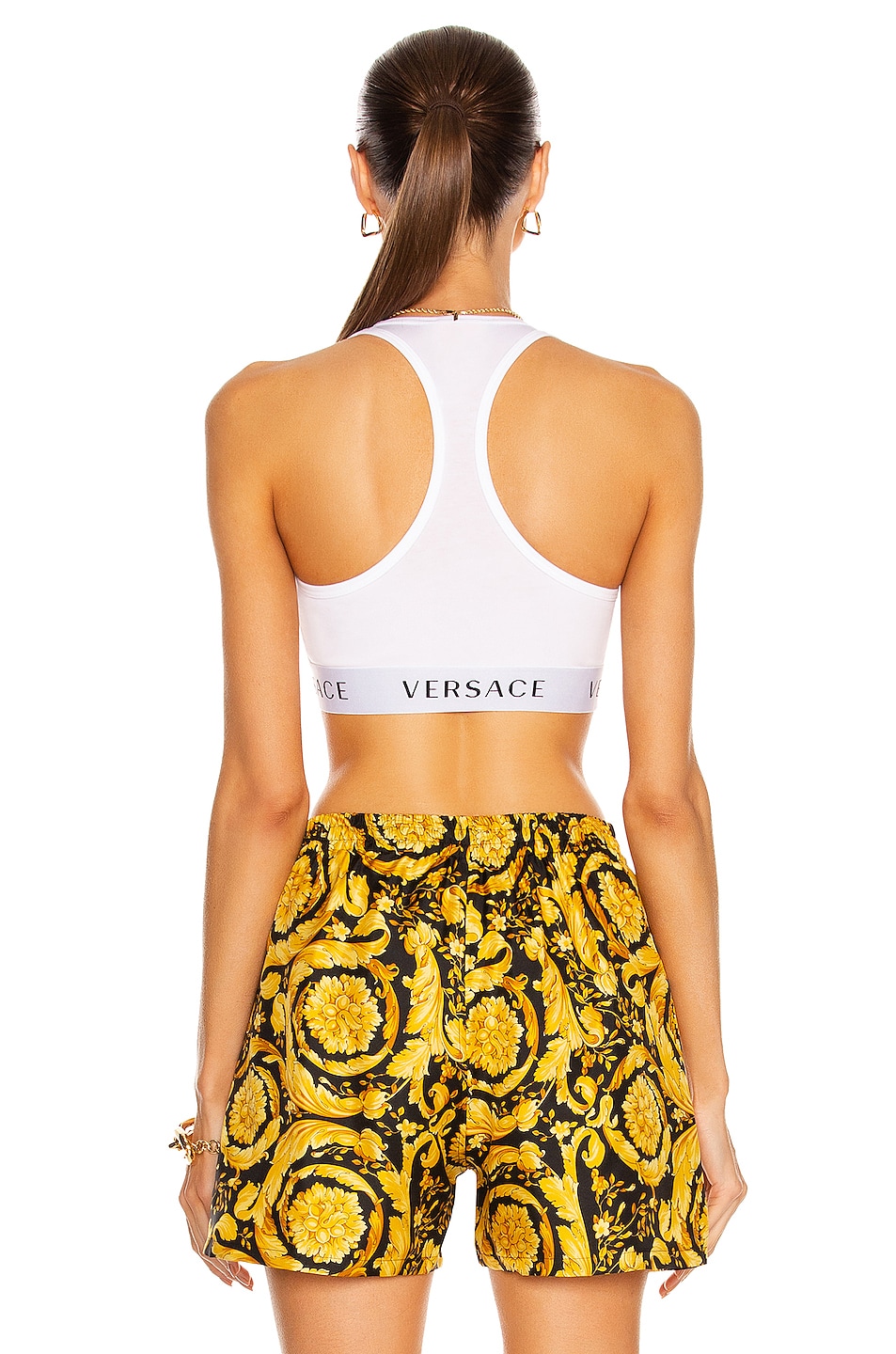VERSACE Logo Racerback Bra in Bianco Ottico | FWRD