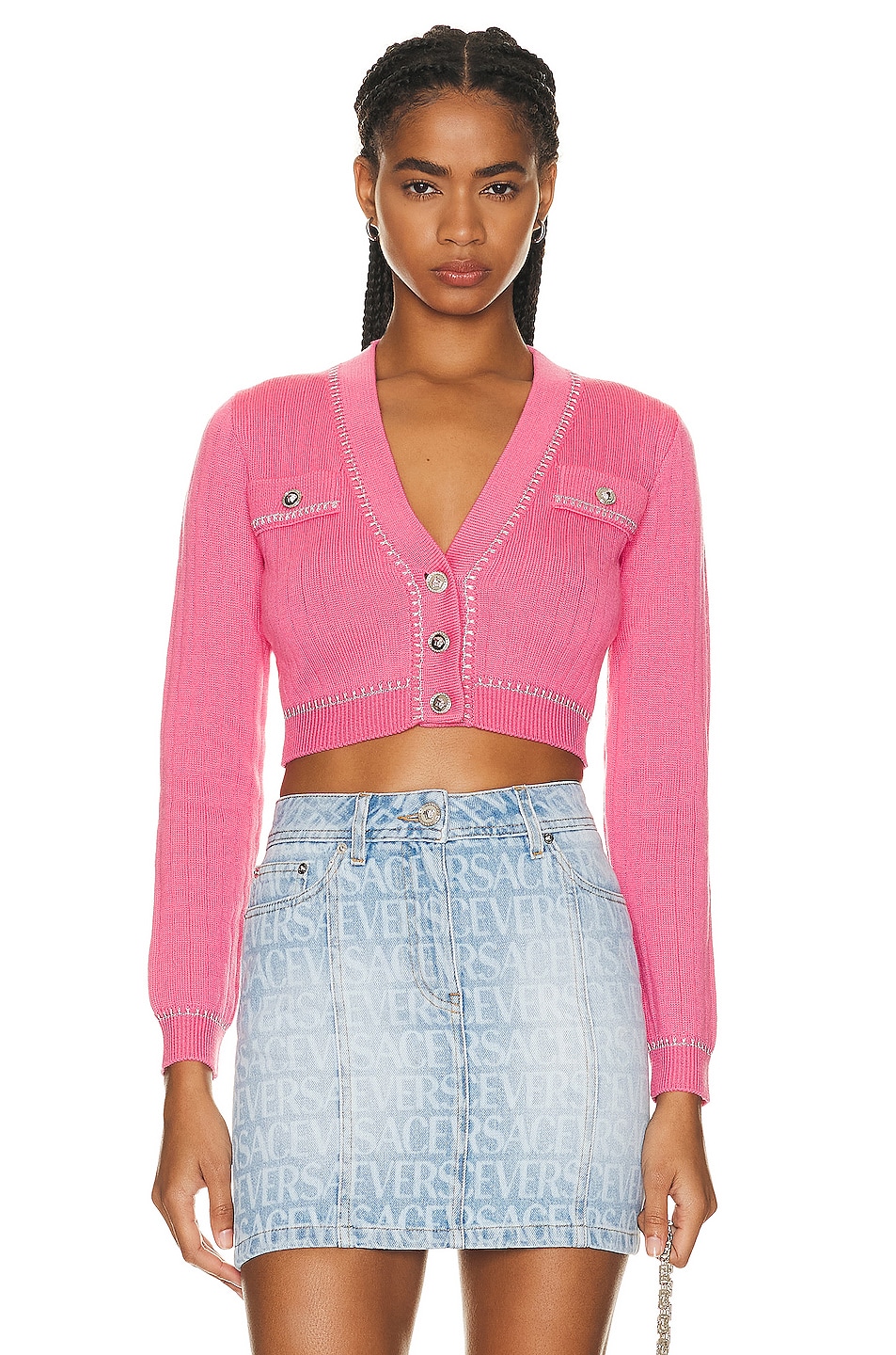 VERSACE Heritage Cardigan in Flamingo | FWRD