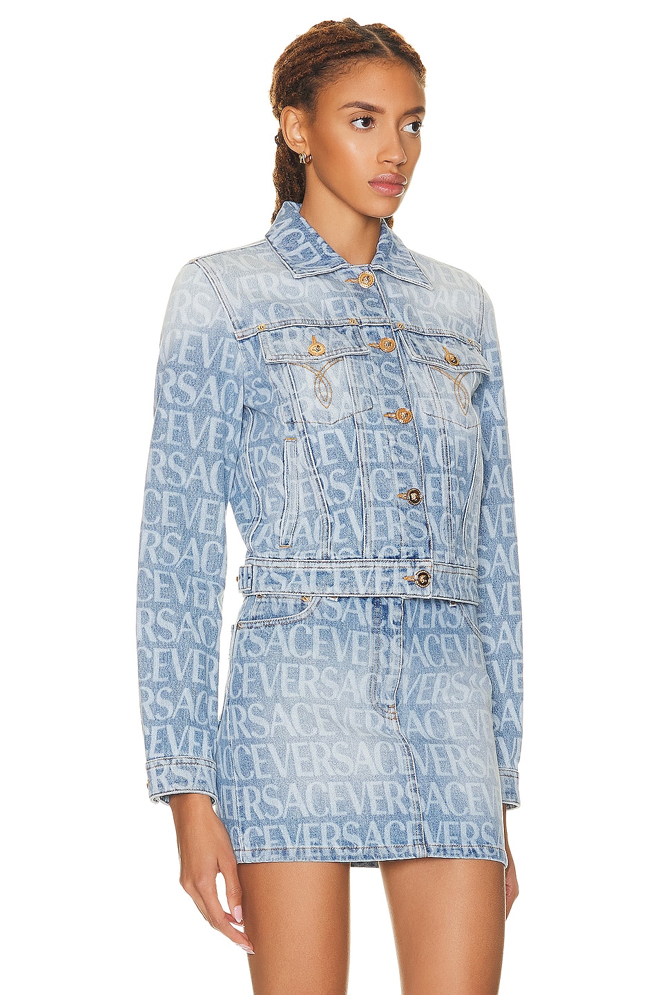 VERSACE All Over Logo Jacket in Light Blue | FWRD