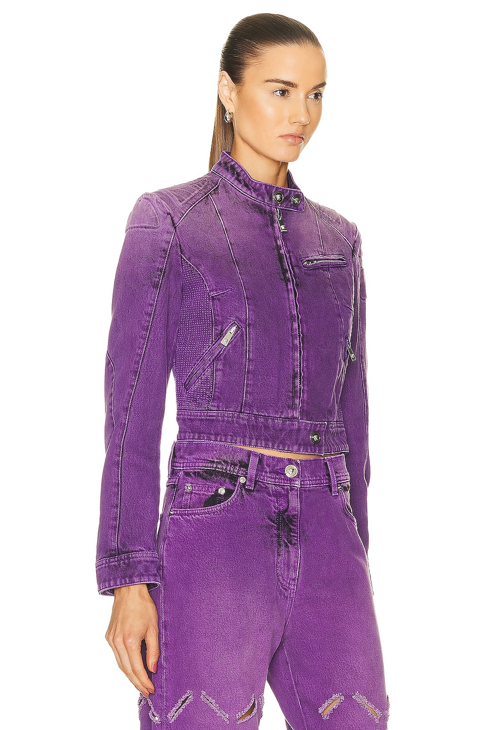 VERSACE Denim Jacket in Black & Dark Orchid | FWRD