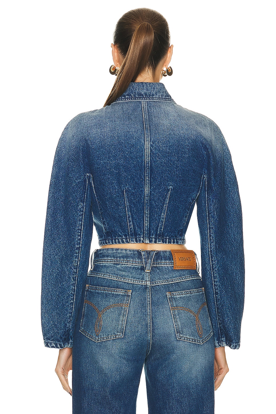 VERSACE Cropped Denim Jacket in Medium Blue | FWRD