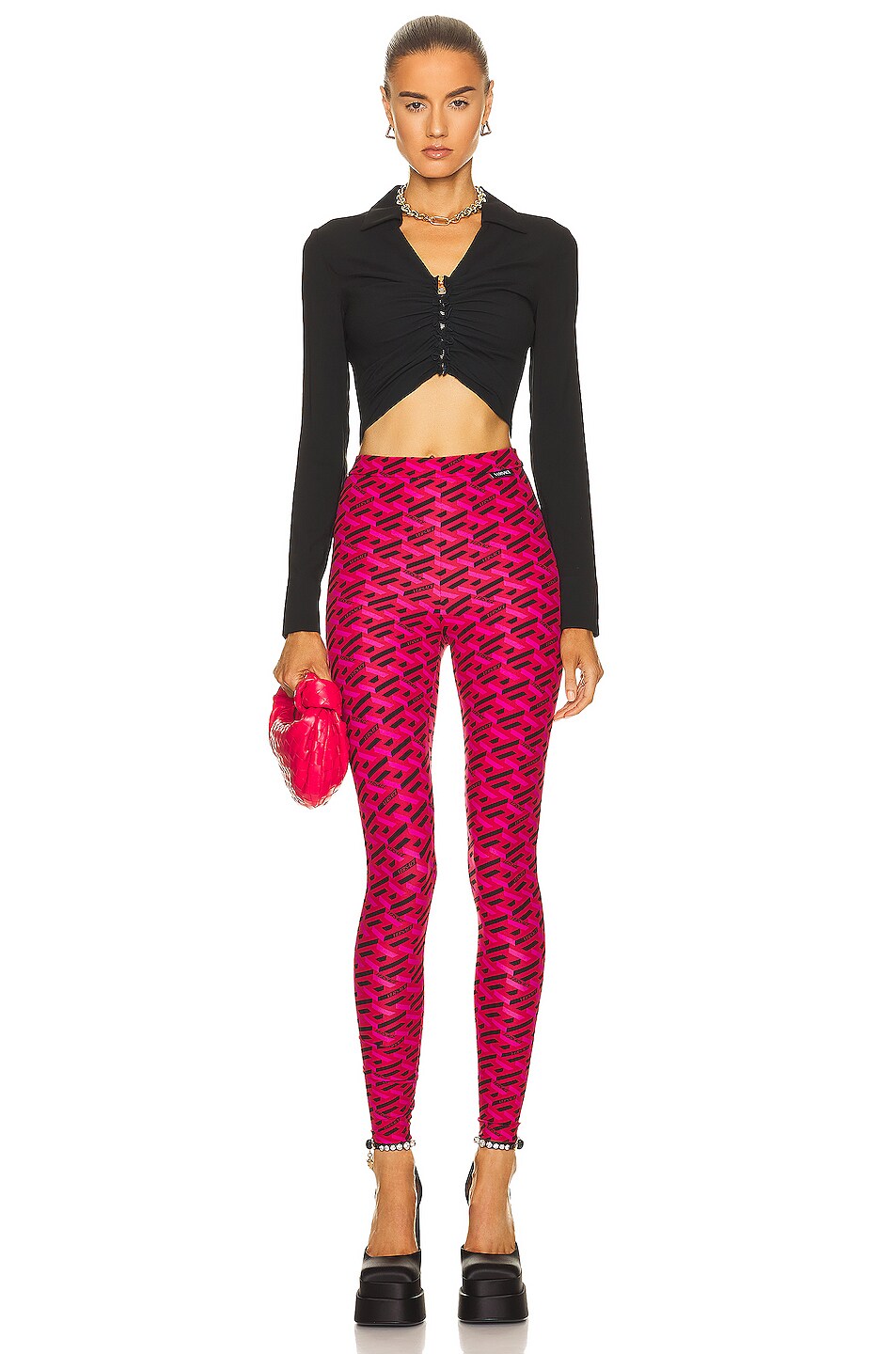 VERSACE Monogram Jersey Pant in Parade Red & Fuchsia | FWRD