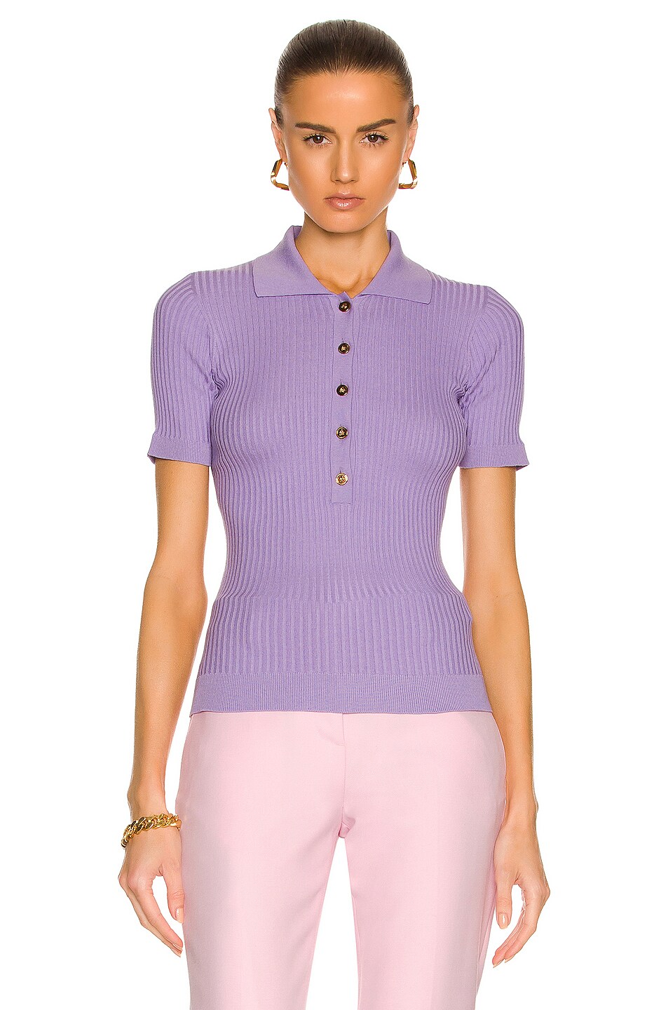 VERSACE Knit Polo Top in Orchid | FWRD