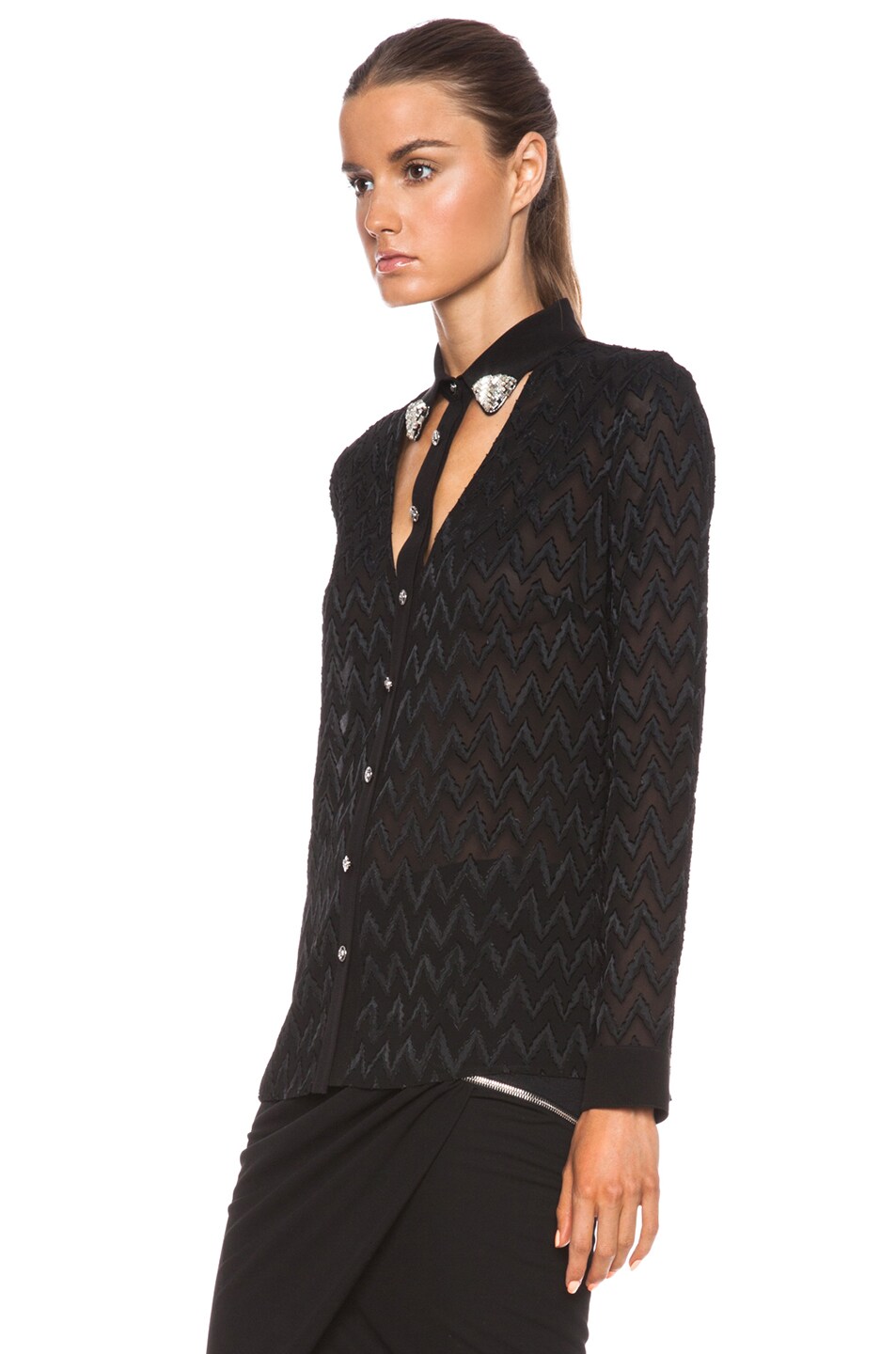 VERSACE Cutout Blouse with Embellished Collar in Black | FWRD