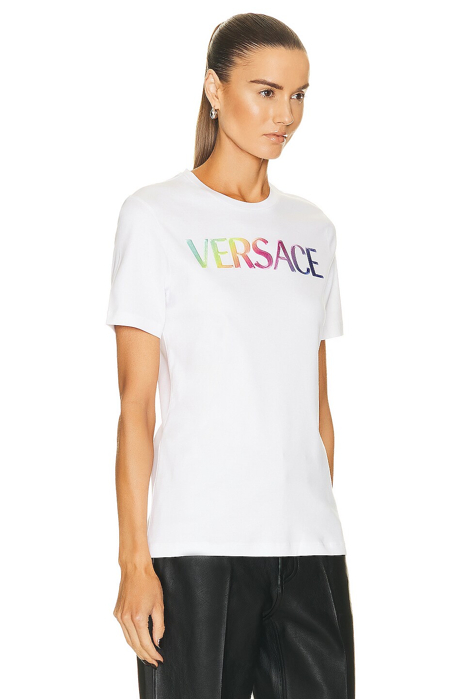 VERSACE Logo Rainbow T-Shirt in Bianco & Multicolor | FWRD