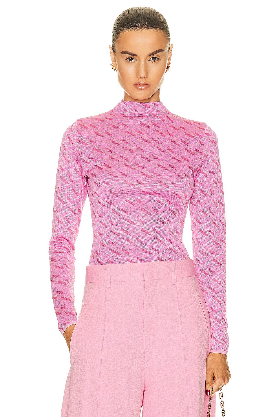 VERSACE Jacquard Long Sleeve Top in Pink & Fuchsia | FWRD