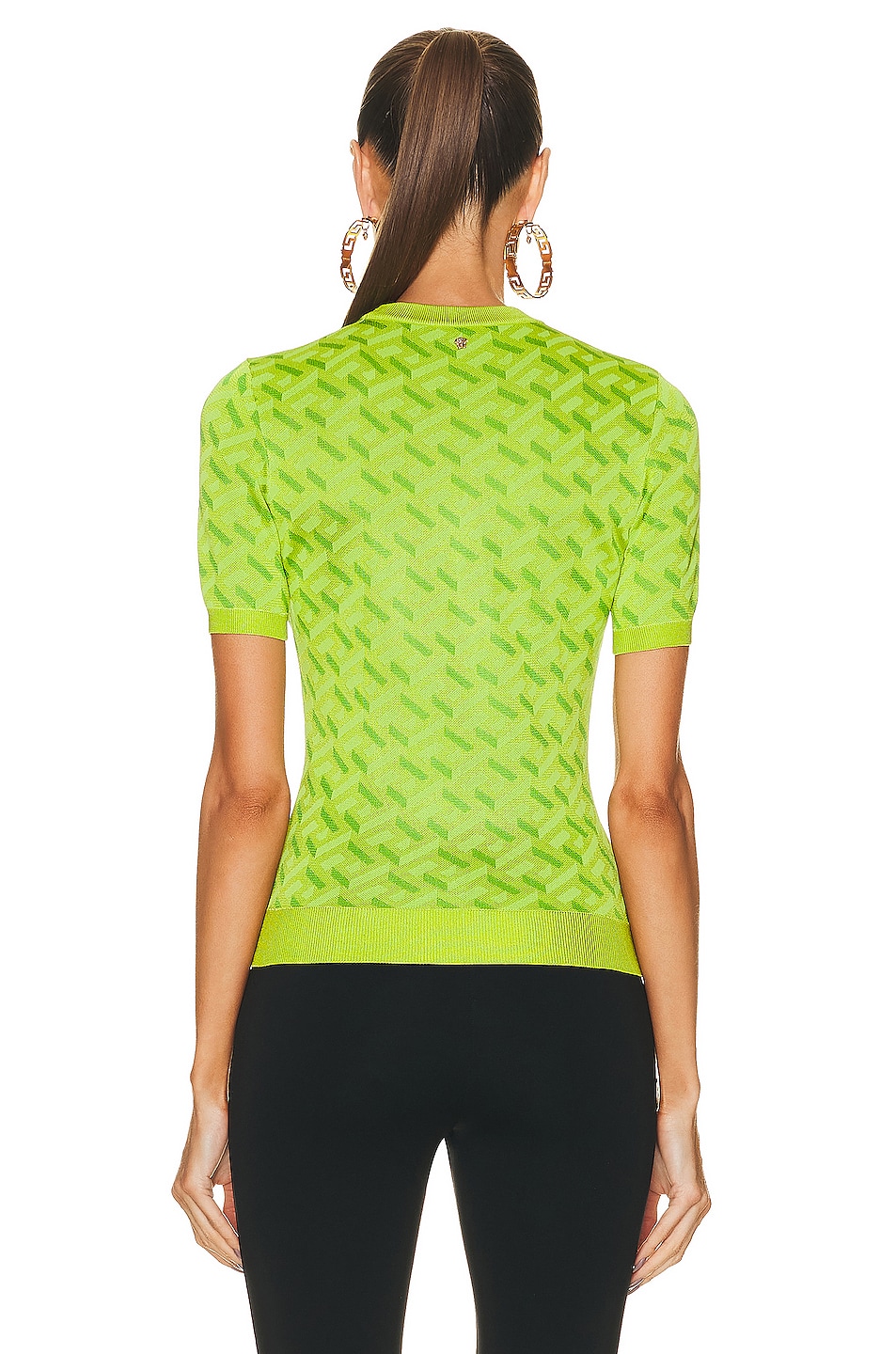 VERSACE La Greca Short Sleeve Shirt in Acid Green & Green | FWRD