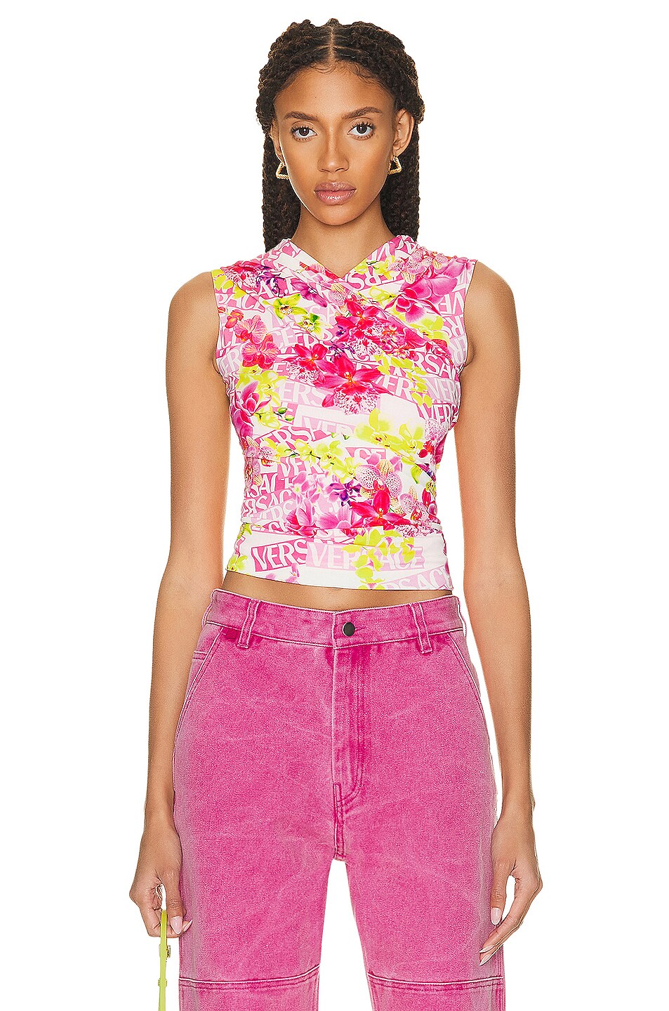 VERSACE Orchid Sleeveless Top in Bianco & Rosa | FWRD