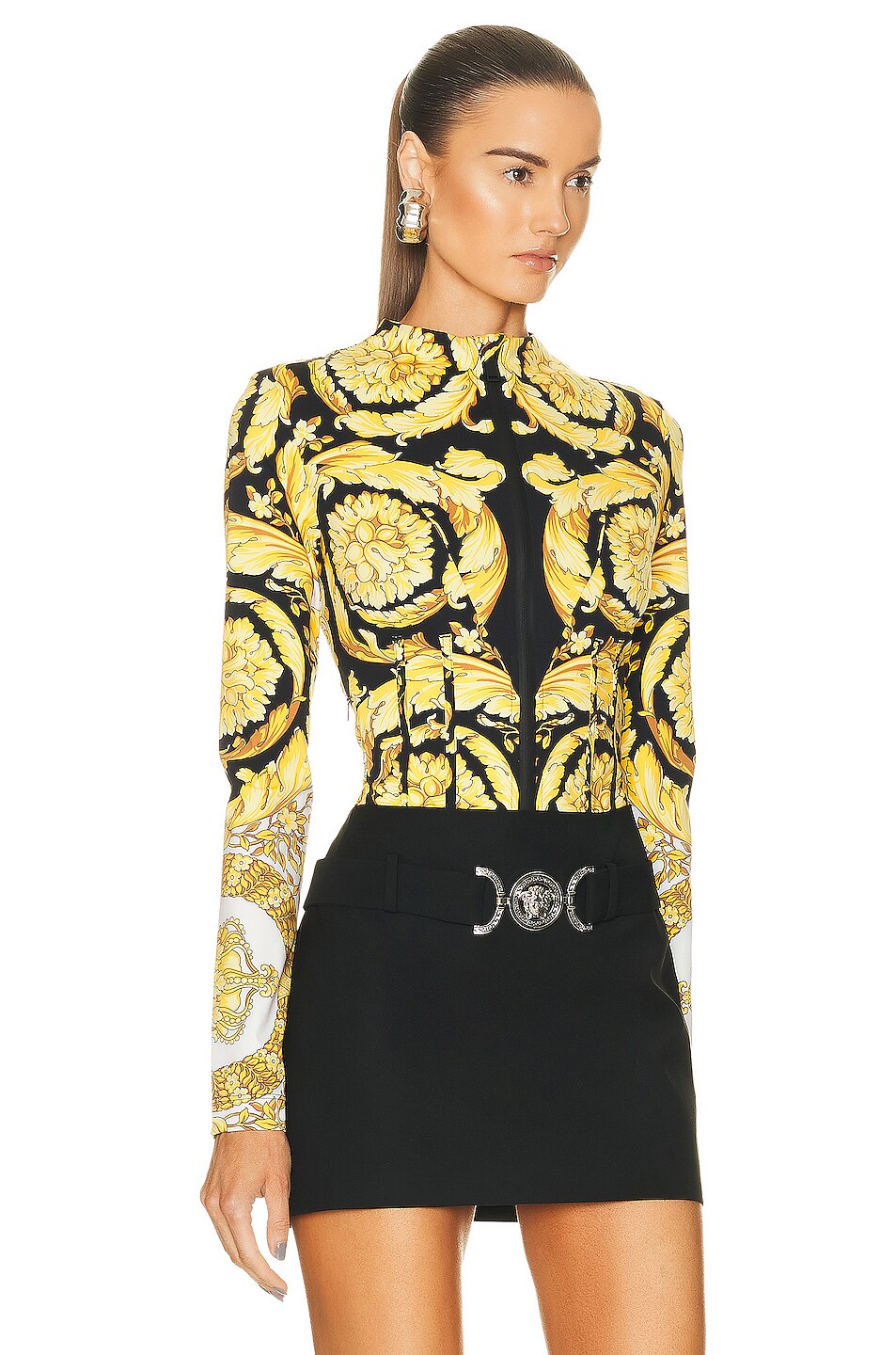 VERSACE Tessuto Long Sleeve Top in Bianco, Oro, & Nero | FWRD