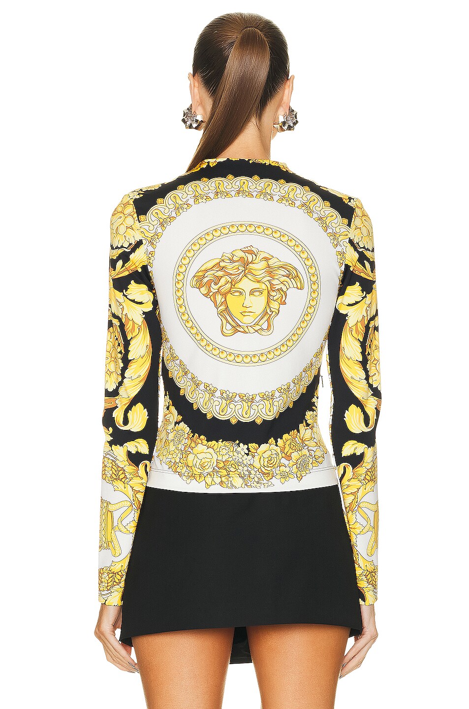 VERSACE Tessuto Long Sleeve Top in Bianco, Oro, & Nero | FWRD