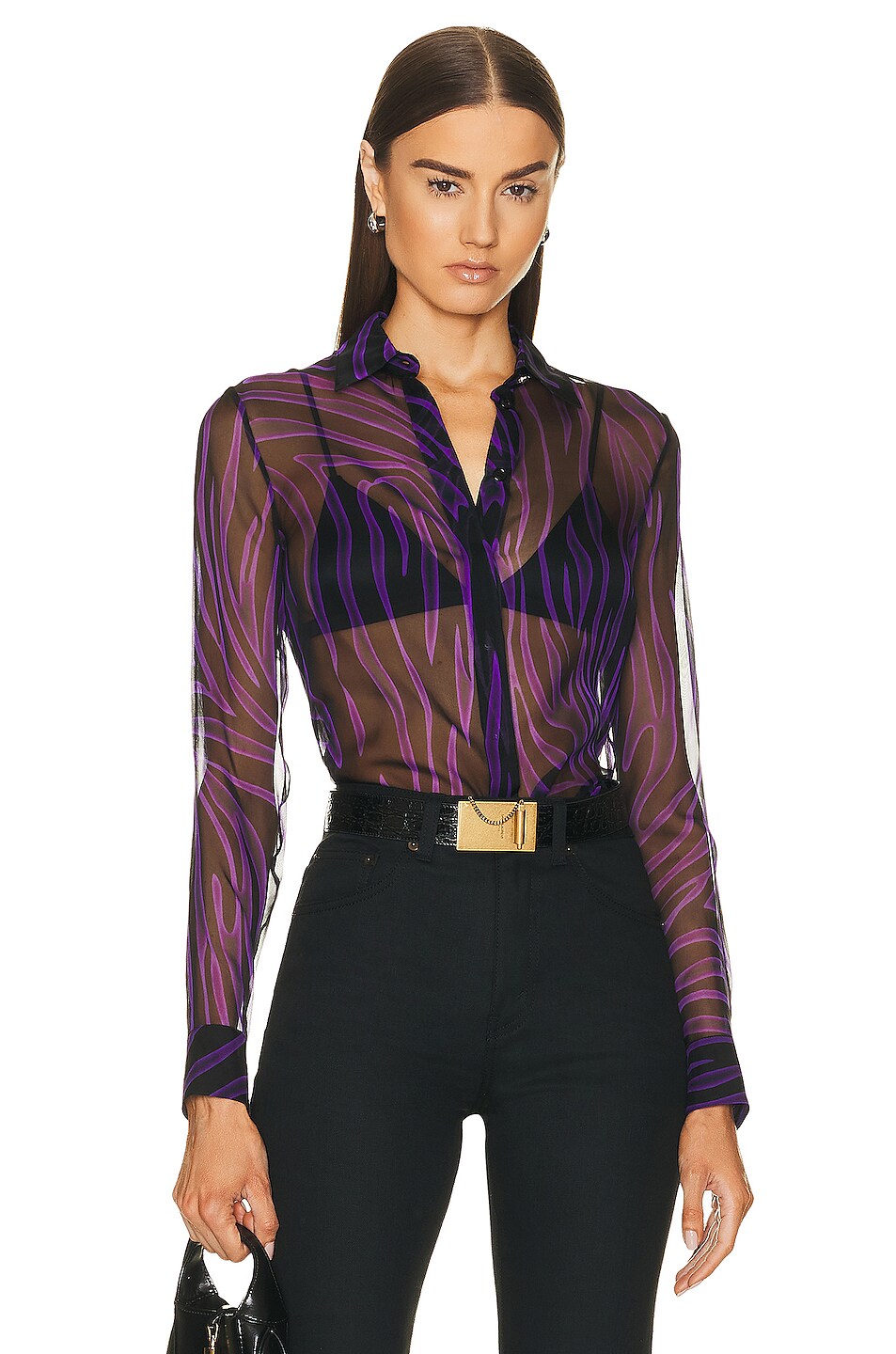 VERSACE Long Sleeve Shirt in Black & Orchid | FWRD